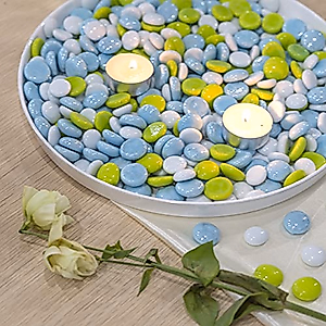2 Pound Glass Gems Stones Pebble Rocks Mixed White,Blue,Green Flat Marbles for Bowl,Flower Vase Fillers,Floral Arrangement,Mosaics Crafts,Fairy Garden Decor,Fish Tank,Candle Holder,Approx.190~200 PCS