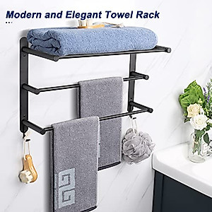 NearMoon Bathroom 3 Tier Towel Shelf- Premium SUS304 Stainless Steel Towel Rack with Double Towel Bar Space Saving Towel Hangers Bath Storage Organizer Accessory Wall Mounted (24 Inch, Matte Black)