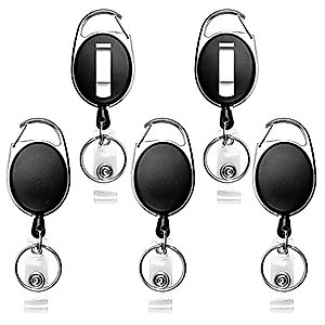 Teskyer 5 Pack Badge Holders, Retractable Badge Reel with Carabiner Belt Clip and Key Ring for ID Card Name Holder and Keychain
