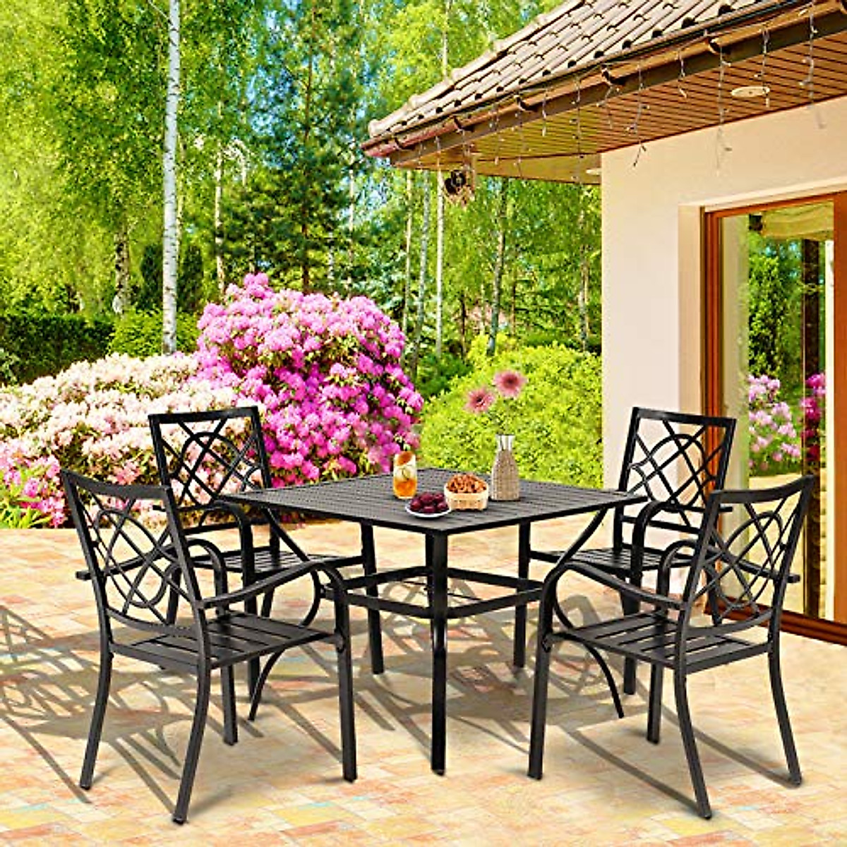 Patiomore 2 Piece Outdoor Dining Chairs Patio Bistro Chairs Stackable Wrought Iron Chairs with Armrest for Garden, Backyard, Balcony