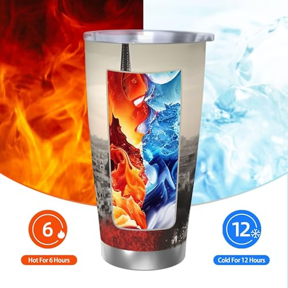 Paris Tumbler with Lid and Straw 20oz Stainless Steel Car Cup for Hot and Cold Drinks, Double Wall Insulated Travel Coffee Mug Reusable Drink Thermos Cup Birthday Gifts