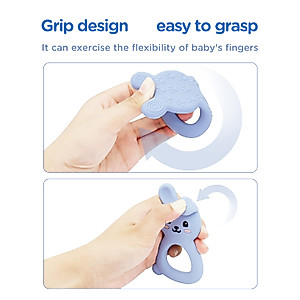 Baby Teething Toys BPA-Free Cute Silicone Bunny Teethers-Easy to Hold Soft and Comfortable Help take The Stress Out of Teething,Perfect for Newborn Girls and Boys (Light Blue)