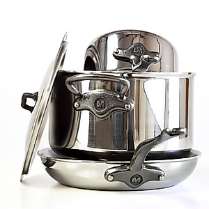 Mauviel M'Cook Iron 5-Ply Polished Stainless Steel Stock Pot With Lid, And Iron Handles, 9.7-qt, Made In France