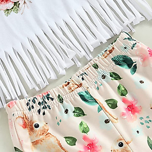 Toddler Baby Girl Easter Outfit Bunny Rabbit Short Sleeve T-Shirt Tops Bell-Bottom Flared Pants Sets Clothes (Bunny Tassels Pant Set,18-24 Months)
