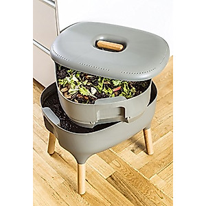 Urbalive Grey, Complete Kit | Wormery, Worm Farm, composter Design | Starter Substrate | Hemp mat + Shovel | Interior, Balcony and Garden