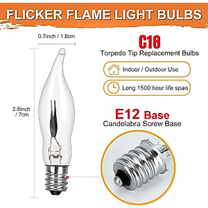 Agaphoton Christmas Flicker Flame Light Bulbs, Crystal Clear Flame Tip Candelabra Bulbs, Flickering Replacement Bulbs Dances with Orange Flame, 120 Volt, 1 Watt, E12 Candelabra Base, 12 Pack