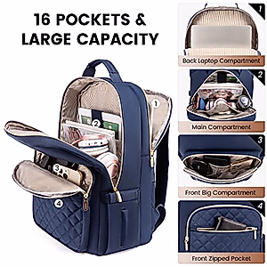 LOVEVOOK Laptop Backpack for Women, Quilted Business Travel 15.6-inch Computer Bag, Doctor Nurse Backpack Purse for Work, Navy
