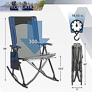 PORTAL Folding Camping Rocking Chairs Thicker Outdoor Patio Rocker Recliner Chairs Support 300 lbs, Blue