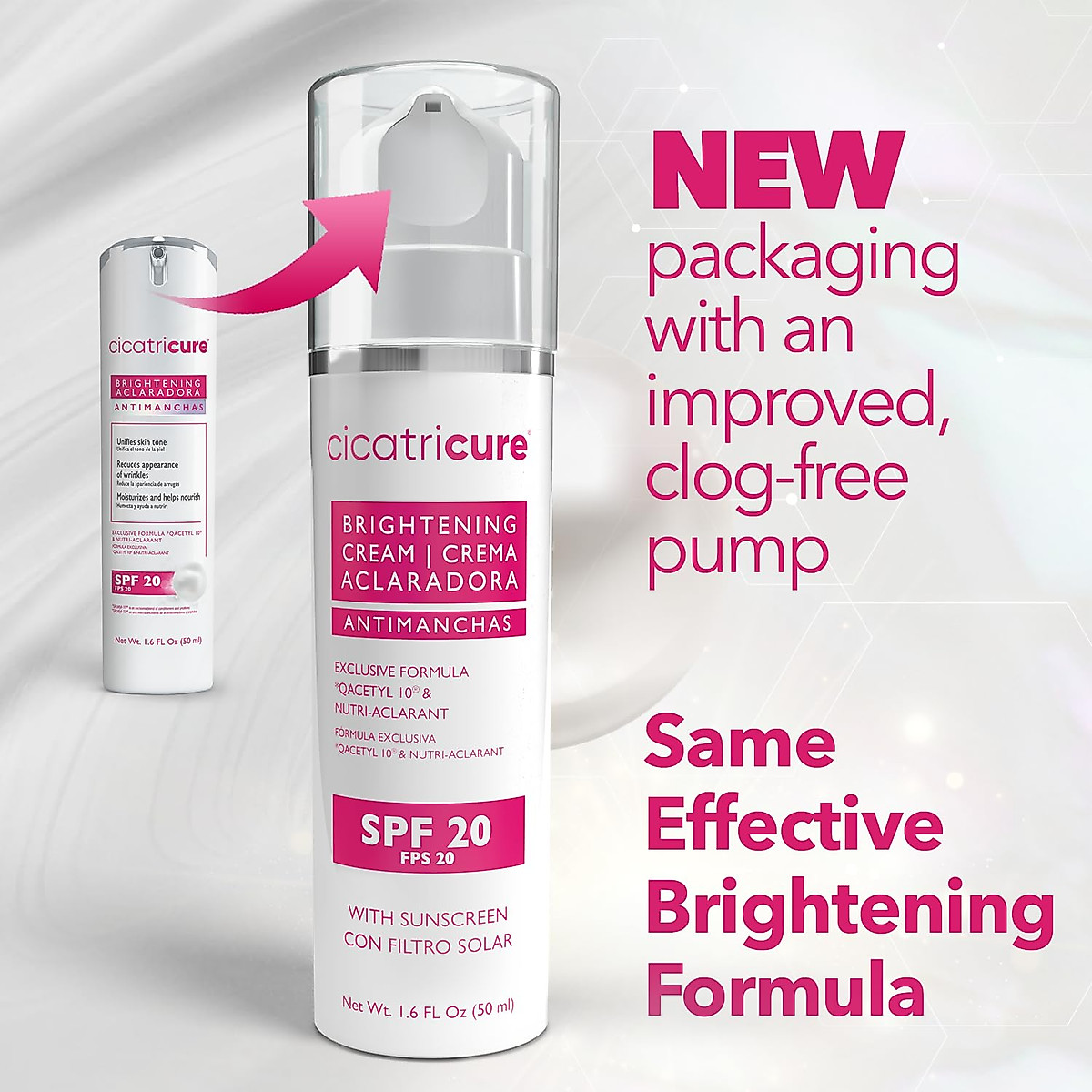 Cicatricure Brightening Facial Moisturizer, 3-in-1 Face Cream with Anti-Wrinkle Q Acetyl 10 & Nutri-Aclarant, SPF 20, Brighten & Even Skin Tone 1.6 fl oz