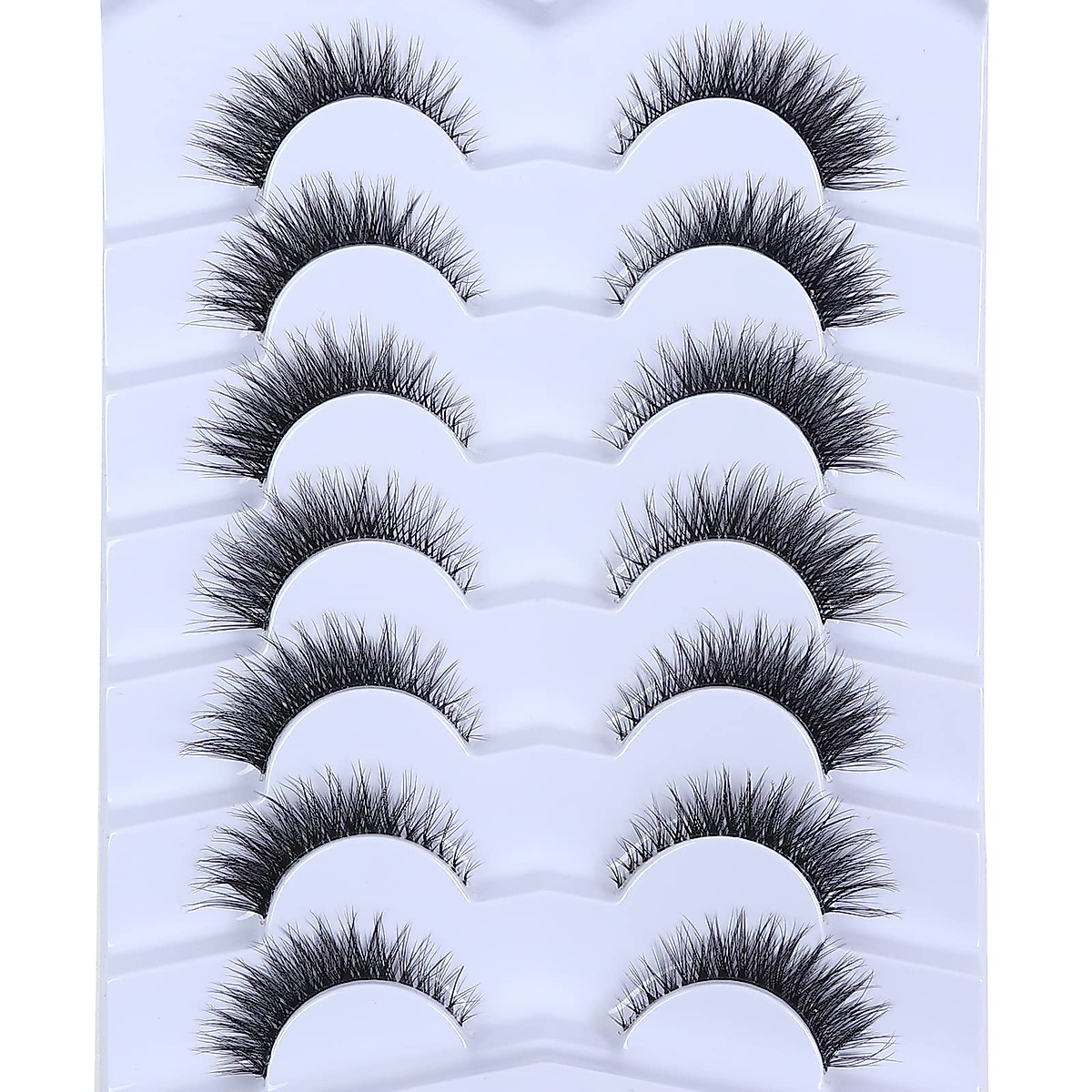 Wleec Beauty 12mm Cat Eye Eyeashes Clear Band 7 Pairs 3D Natural Wispy Lashes Fluffy Handmade Short Dramatic False Eyelash Pack CC67