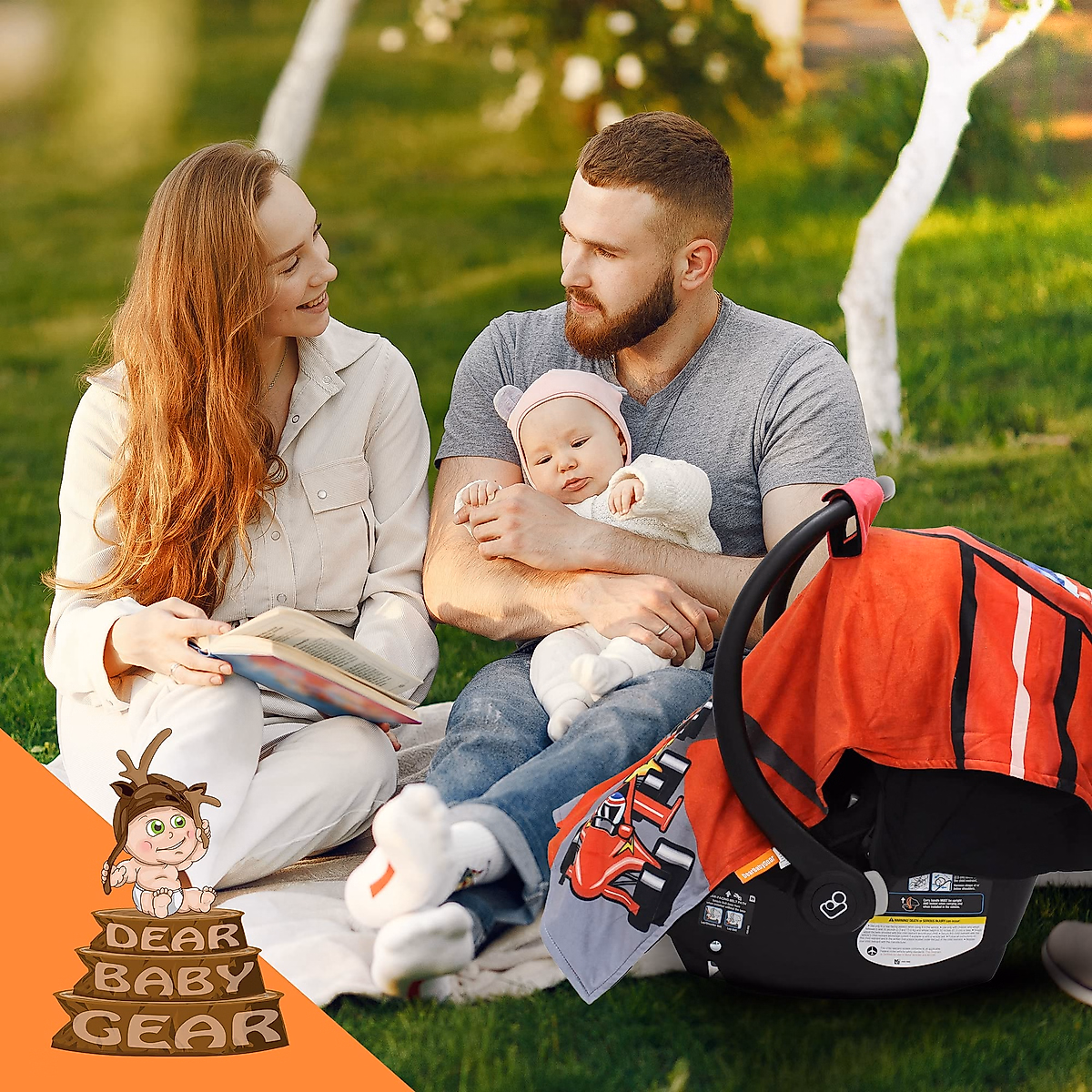 Dear Baby Gear Car Seat Canopy - Premium Infant Car Seat Cover for Maximum Protection and Style - Breathable - Car Seat Canopy for Boys/Girls - Race Car Print/Black Smooth, 40" x 30"