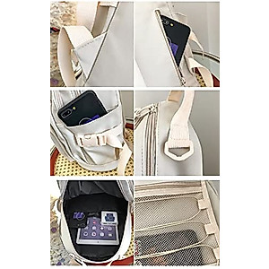 HCOOLE Kawaii Backpack with Plush Pendant School Backpack Cute Waterproof Mesh Camping Aesthetic Solid Color Backpack