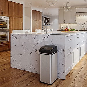 iTouchless 13 Gallon Stainless Steel Automatic Garbage Can with AbsorbX Filter, Big Lid Opening Sensor Touchless Kitchen Trash Bin (Base Version - No AC Adapter)