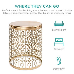 Best Choice Products Metal Accent Table, Set of 2 Decorative Round End Tables Nightstands, Coffee Side Tables for Living Room Bedroom Office, Nesting - Gold