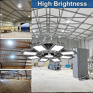CODAFUL LED High Bay Light 8 Panels 300W LED Garage Lights with US Plug 5ft Cable 85-277V, Light for Wet Location Warehouse Residential Barn Factory Workshop, Shop Lighting (250W-1Pack, Silvery)