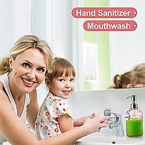 MOCLIF 16OZ Fashion Stripe Clear Glass Refillable Soap Dispenser with 304 Stainless Steel Pump Premium Soap Dispenser， for Kitchen, Bathroom, Hand Sanitizer, Liquid Soap, Lotion, etc. (Clear Pink)