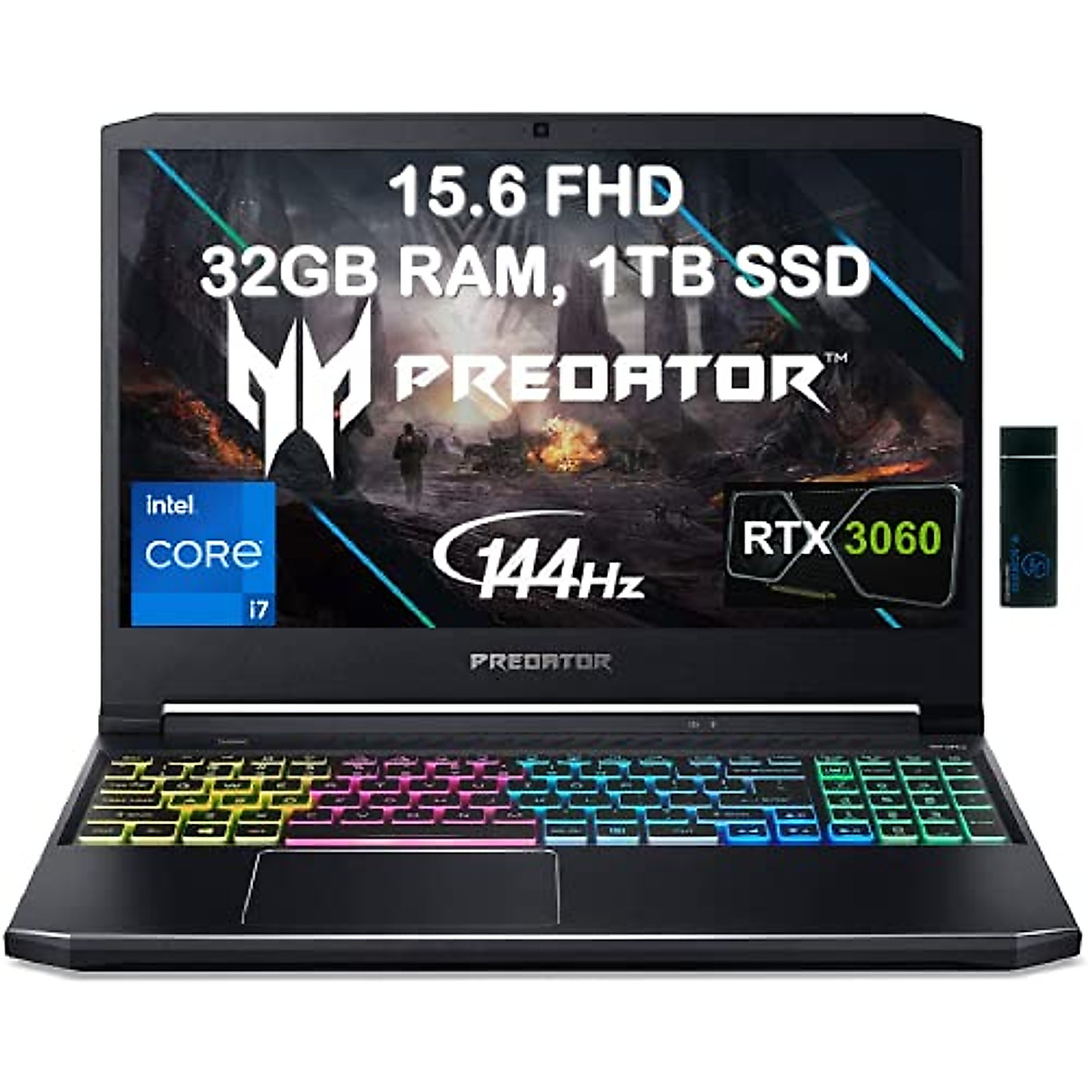2021 Acer Flagship Predator Helios 300 Gaming Laptop 15.6" FHD 144 Hz 3ms IPS Intel Octa-Core i7-11800H 32GB RAM 1TB SSD GeForce RTX 3060 6GB RGB Backlit Thunderbolt WiFi6 Win10 with ES 128GB USB