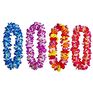 Pujiama 4 PCS Hawaiian Leis Necklace Tropical Luau Hawaii Flower Lei Theme Party Favors for Adults Kids Holiday Wedding Beach Birthday Decorations I Hawaiian Leis Party Supplies