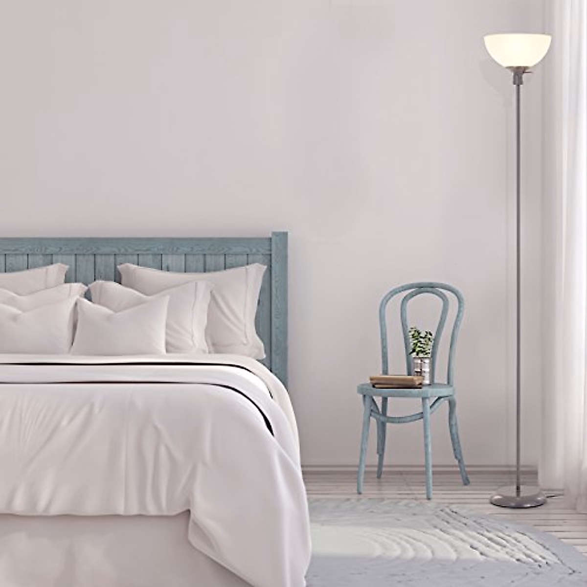 Catalina 20641-000 Traditional 3-Way Metal Torchiere Floor Lamp with White Plastic Shade, Silver Classic