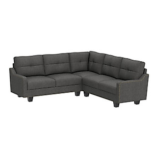 HONBAY Convertible Sectional Sofa L Shaped Couch for Small Apartment Reversible Sectional Couches for Living Room,Dark Grey
