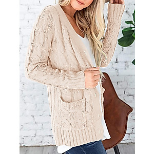 PRETTYGARDEN Women's Open Front Cardigan Sweaters Fashion Button Down Cable Knit Chunky Outwear Coats (Beige,Small)