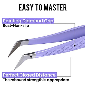 Fiber Tip Lash Tweezers For Eyelash Extension Tweezers Professional Artist Tech Work Kit Tools,Best Volume Eyelash Lashes Extensions Purple Tweezers Precision Supplies(Boot)