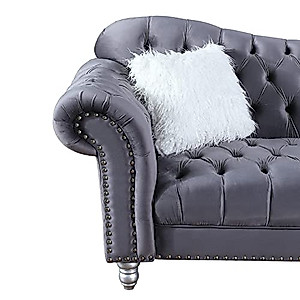 Morden Fort Chesterfield Sofa, Chair and Sofa for Living Room Furniture Sets, 2 Pieces Classic Velvet Tufted Couches, Grey