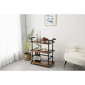 DOFURNILIM Industrial Bar Carts/Serving Carts/Kitchen Carts/Wine Rack Carts on Wheels with Storage - Industrial Rolling Carts - Wine Tea Liquor Shelves/Holder - Solid Wood and Metal Home Furniture