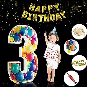 4FT Large Marquee Numbers, Marquee Light Up Numbers, Mosaic Numbers for Balloons, Number 3 Balloon Frame, Marquee Light Up Numbers for 30th Birthday Decorations, Anniversary Party Decor Foam Board