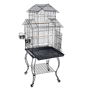Large 57-Inch Pagoda House Roof Top Parrot Lovebird Cockatiel Cockatiels Parakeets Cage with Stand, Black Vein