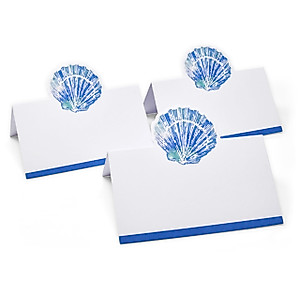 Gift Boutique 100 Pack Sea Shell Place Cards Beach Wedding Seating Name Table Setting Folded Tent Cards for Sea Shells Ocean Pool Baby Shower Dinner Spring Weddings Tables Party Decor 2 x 3.5 Inches