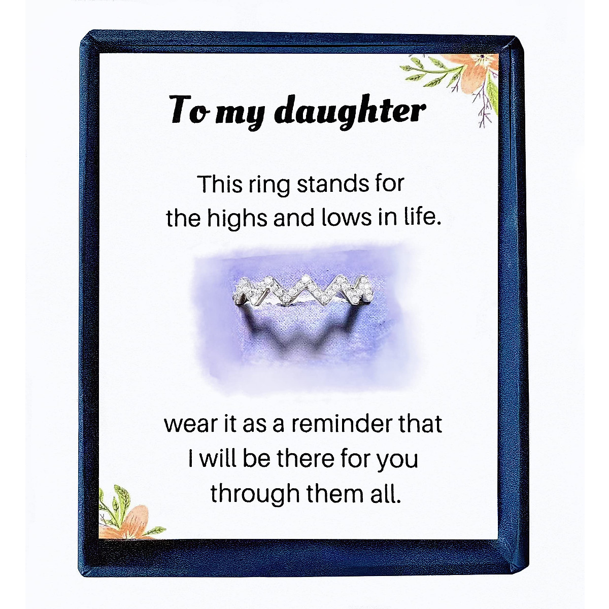Coco Jewelry Ring Gifts for Teen Girls - To My Daughter/Daughter-in-law HIGHS AND LOWS Inspirational Sterling Silver Rings Size 5-10 With Ring Box and Poem (White Gold Plated, 8)