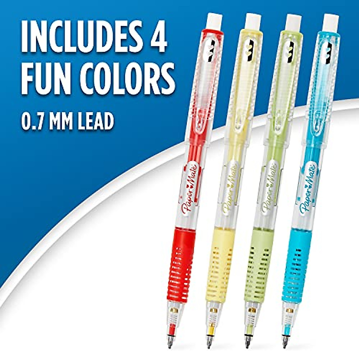 Paper Mate Clearpoint Break-Resistant Mechanical Pencils, HB #2 Lead (0.7mm), Assorted Barrel Colors, 4 Count
