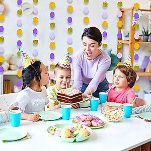 4pcs Purple and gold Garland Circle Dots Party Hanging Decorations for Birthday Wedding, Baby Shower, Classroom Candyland purple