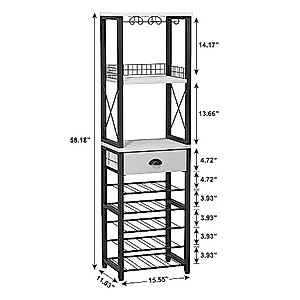 Homeiju Wine Rack Freestanding Floor, Bar Cabinet for Liquor and Glasses, 4-Tier bar Cabinet with Tabletop, Glass Holder, Storage Drawer and Wine Storage for Living Room, Home Bar(Patent No.D29872845)