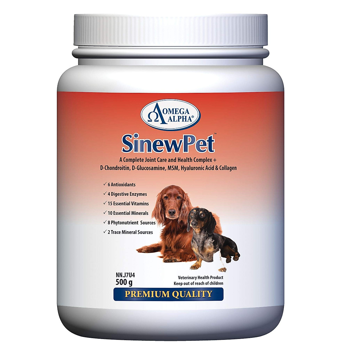 Omega Alpha Pets - Performance & Mobility-A Complete Joint Care and Health Complex + D-Chondroitin, D-Glucosamine, MSM, Hyaluronic Acid & Collagen- SinewPet-500g (One Bottles)