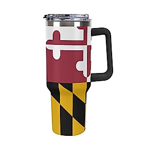 Maryland Flag Insulated Tumblers with Handle Stainless Steel Coffee Mug Funny Travel Cup with Lid Straw 40oz
