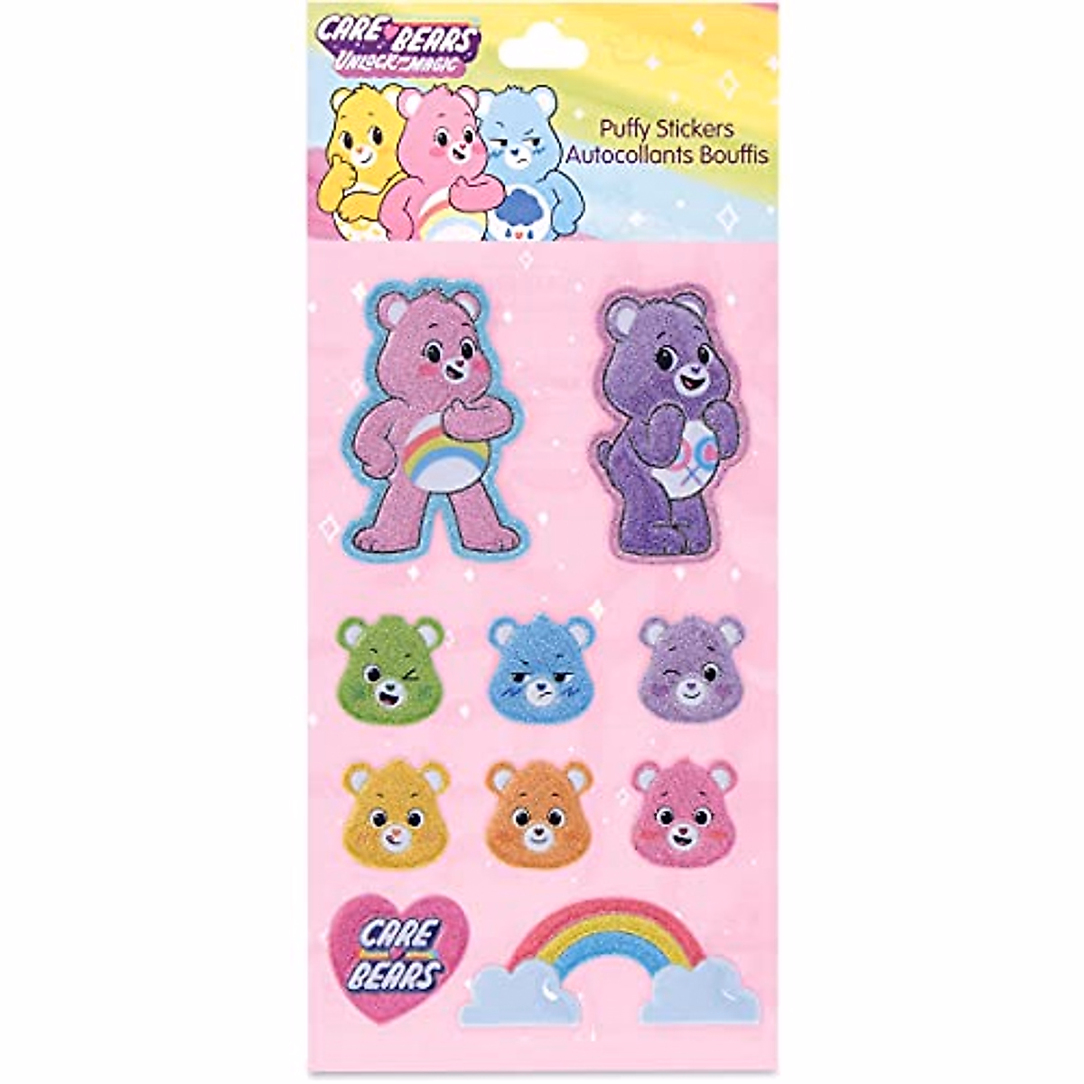 iscream Care Bears Rainbow Puffy Glitter Accent 10-Piece Sticker Sheet