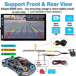 Double Din Car Stereo with Wireless Carplay,Wireless Android Auto,7 inch Touch Screen Radio with Backup Camera,Bluetooth Car Audio Receiver,Mirror Link,SWC,FM/USB/AUX/Subwoofer