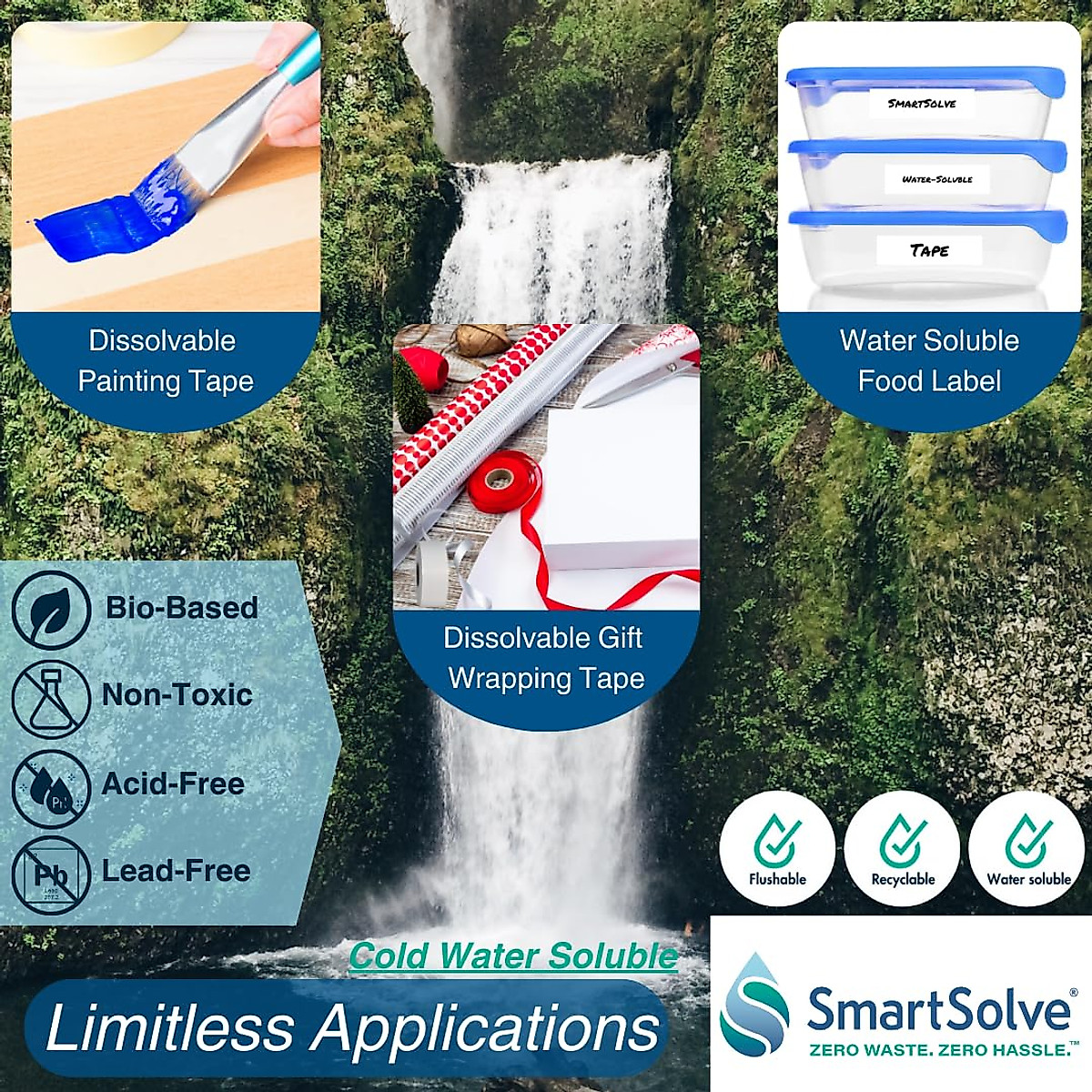 SmartSolve Water-Soluble Tape | 1” x 30 Yards | Dissolves Quickly in Water | Self Adhesive | Mask for Hydrographics & Double Dipping | Crafts & Labels | Biodegradable | Eco-Friendly
