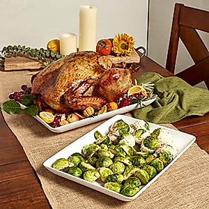 Denmark Tools For Cooks Blanc de Blanc White Serveware- Nested Platters Serving Dining Elegant Simple Microwave Dishwasher Safe, 2 Piece Narrow Rectangular Platter Set (19" & 16")