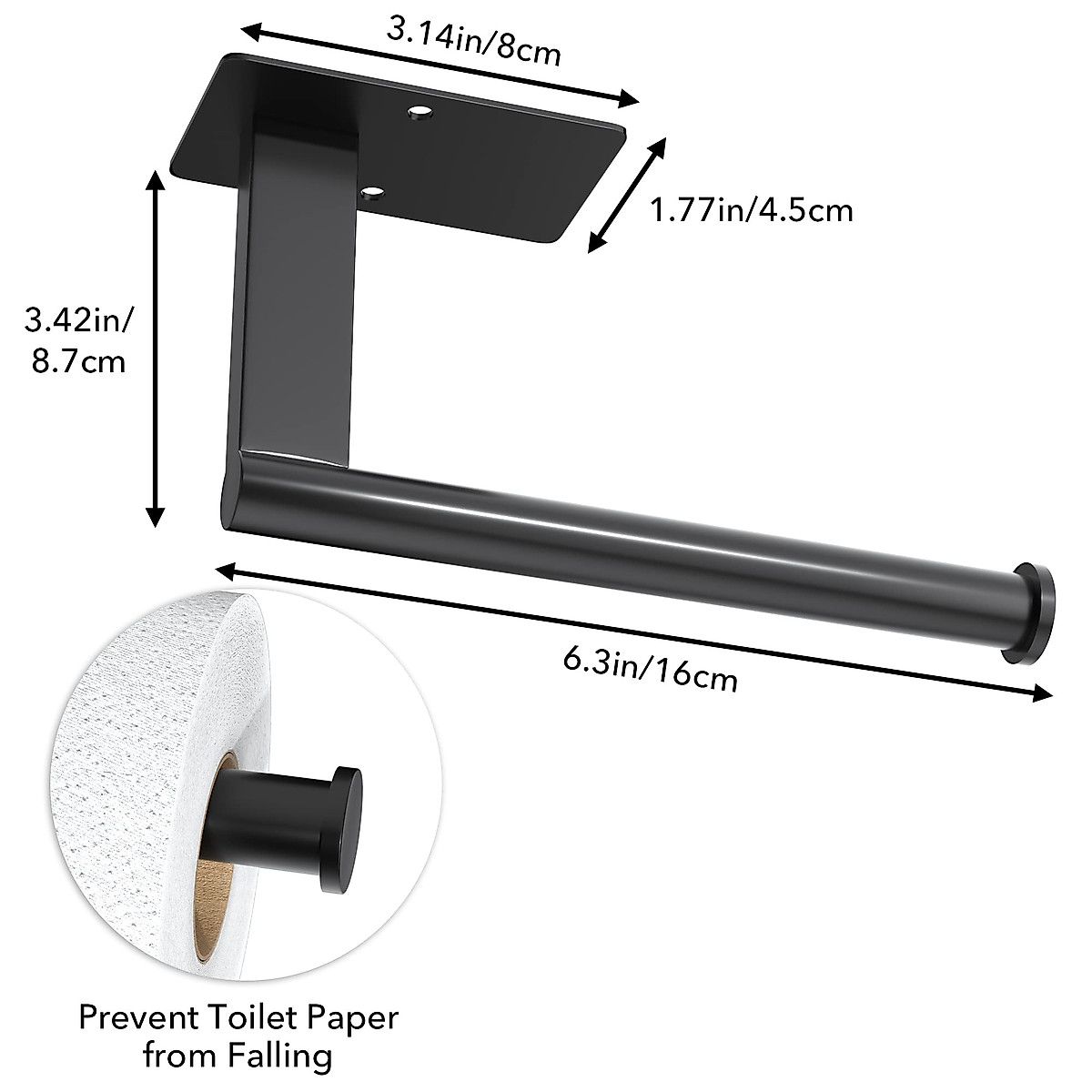 Matte Black Toilet Paper Holder - Toilet Roll Holder Self-Adhesive, Toilet Paper Roll Holder No Drilling, Stainless Steel Toilet Tissues Holder for Kitchen and Bathroom