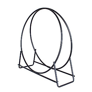 Everflying Price 40 Inch Firewood Log Hoop Rack, Round Tubular Steel Outdoor Wood Storage Holder, Black