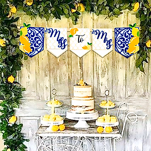 Lemon Bridal Shower Decorations Miss to Mrs Sign Capri Lemon Engagement Banner Blue Tiles Lemon Bride to Be Banner Fruit Lemon Bachelorette Party Decorations