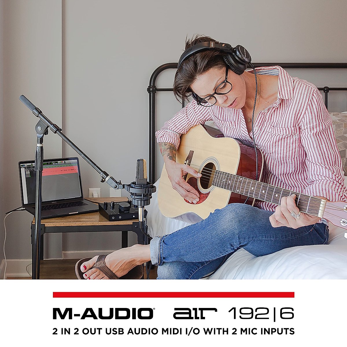 M-Audio AIR 192x6 USB C MIDI Audio Interface for Recording, Podcasting, Streaming, Studio Quality Sound, 2 XLR in and Music Production Software (Renewed)