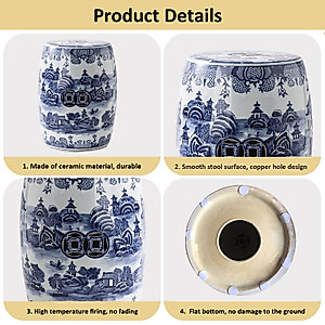 JENKEM Decorative Ceramic Garden Stool, Glazed Hollow Celadon Shoe-Changing Stool Drum Stool, Suitable for Outdoor Garden, Living Room, Terrace, Etc.