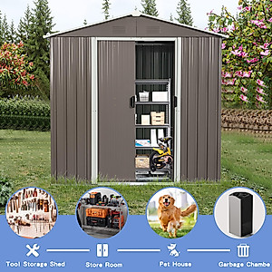 LUSPAZ 8ft x 4ft Outdoor Storage Shed with Floor Base, Metal Garden Shed Utility Tool Bike Storage Shed Cabinet with Lockable Sliding Doors and Vents, Weather Resistant Backyard Shed for Storage