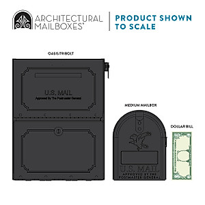 Architectural Mailboxes Oasis TriBolt Galvanized Steel, Locking Post Mount Mailbox, Compatibility Code H, 620020B-10, Black, Extra Large Capacity