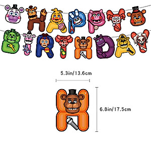 Party Supplies Decorations Five Nights Freddy, 1 Birthday Banners, 1 Tablecover，25 Cake Decorations, 16 Balloons , children Birthday Party Favors