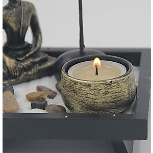 DharmaObjects Mini Zen Garden Buddha Statue Candle and Incense Holder Complete Set Home Décor Gift
